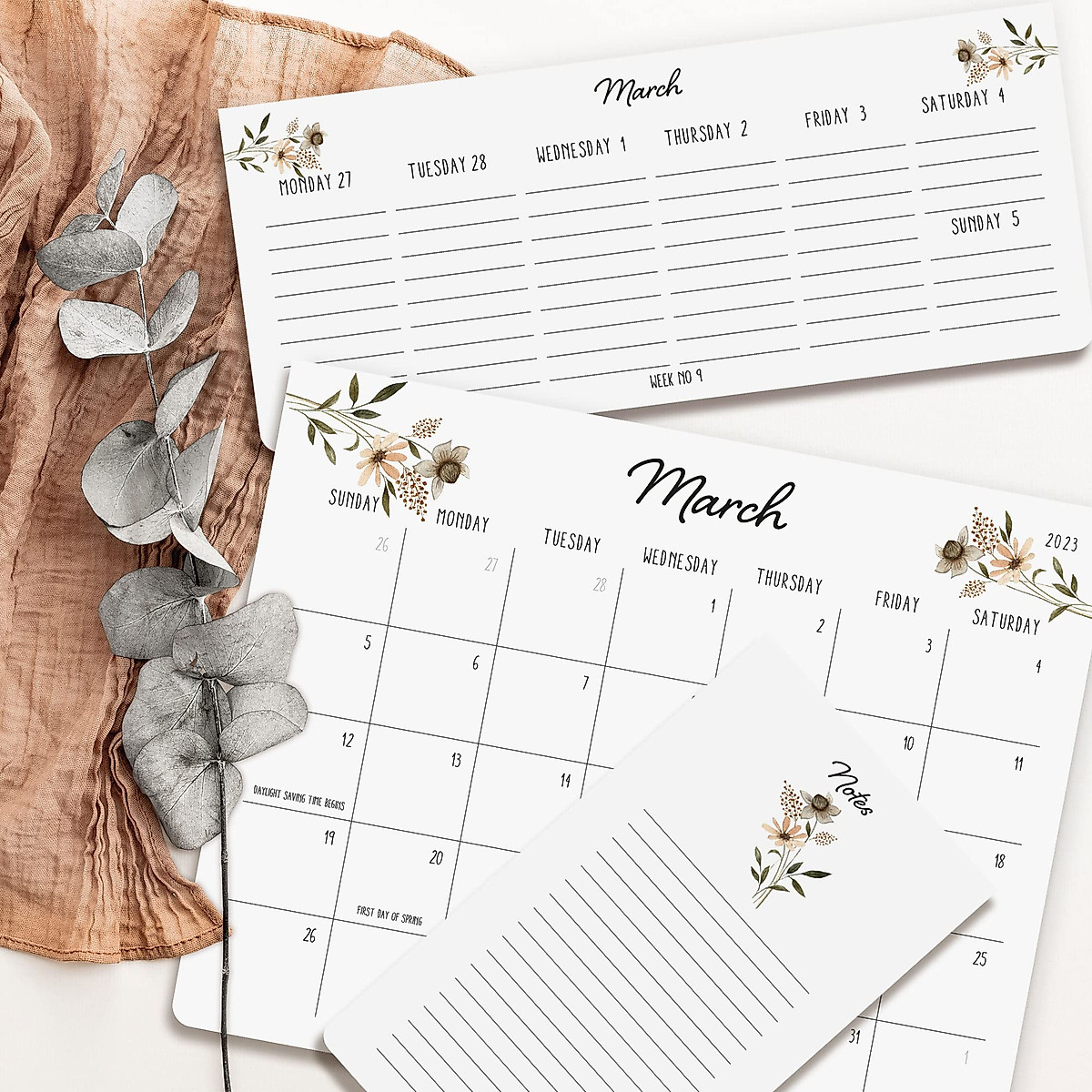 Beautiful 2023 Magnetic Fridge Calendar Set 3 - Runs Until July 2024 - The Perfect Weekly/Monthly Calendar And Notepad With Floral Designs for Easy Organizing