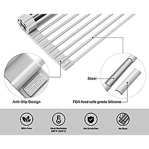 Surpahs Over The Sink Multipurpose Roll-Up Dish Drying Rack (Warm Gray, Large - 20.5" x 13.1")