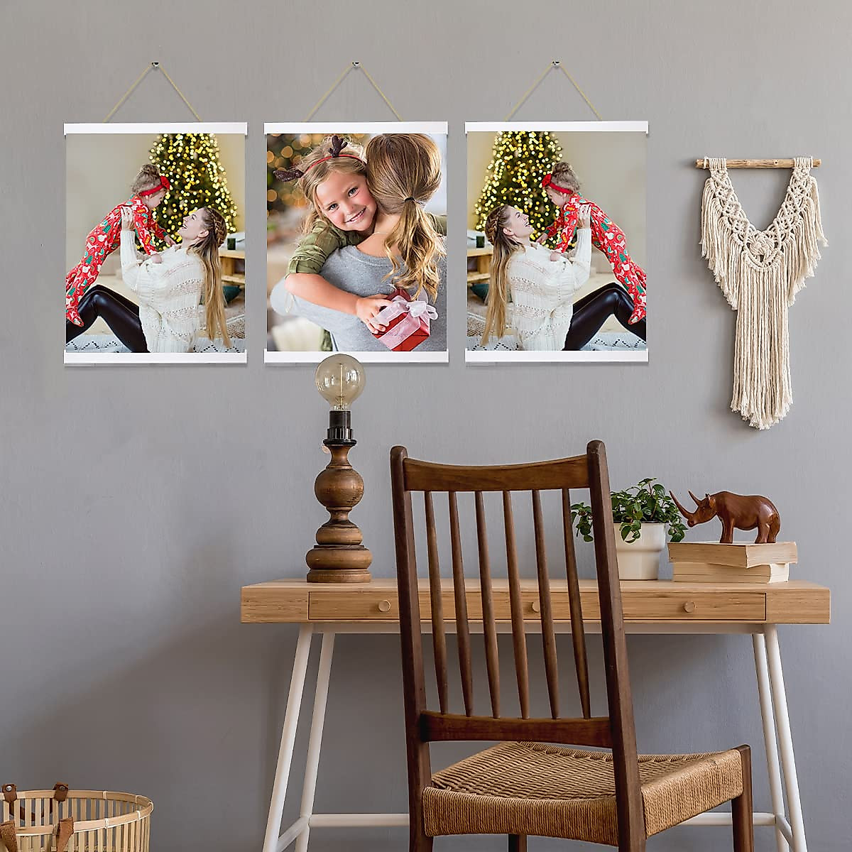 YK Artwood Picture Frame, 16 inch White Magnetic Poster Hanger, 3 Pack, for Wall Art Pictures Photos Prints Maps, Damage Free, Wide Compatibility, Wood Grain Finish