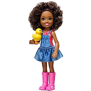 Barbie Sweet GCK63 Orchard Farm Chelsea Doll, Curly Brunette, with Chick