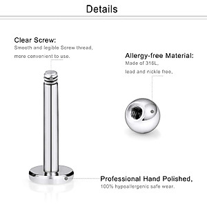 Dyknasz 16G Stainless Steel Monroe Lip Rings Labret Studs Medusa Body Jewelry Piercing for Women Men 3mm Ball 10mm Bar Length Silver-Tone Rose Gold Black Ball Spike