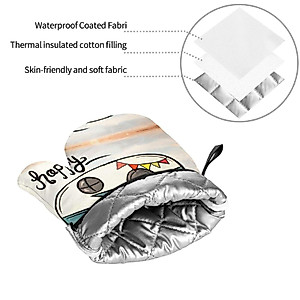 Happy Camper Oven Mitts and Pot Holders Sets of 4,Resistant Hot Pads with Polyester Non-Slip BBQ Gloves for Kitchen,Cooking,Baking,Grilling