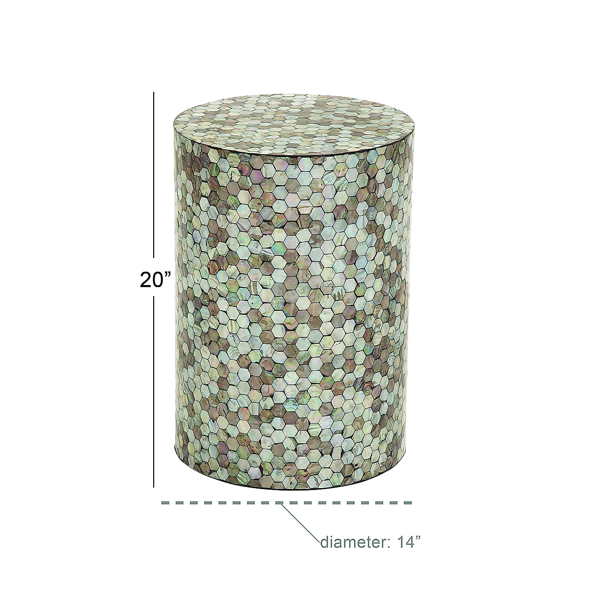 Deco 79 Mother of Pearl Shell Geometric Handmade Side End Accent Table, 14" x 14" x 20", Multi Colored