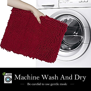 AINAHYVA Bathroom Rugs Chenille Bath mat 3-Piece Set, Super Absorbent, Strong PVC Non-Slip Backing, Bath Carpet, Plush Shaggy, Thick, Machine Washable, for Tub, Shower, Toilet, Burgundy