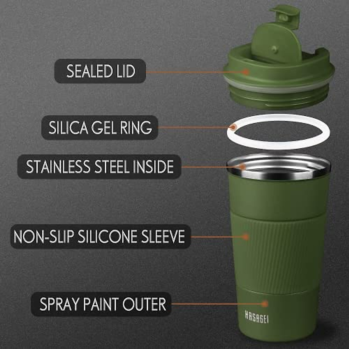 HASAGEI Travel Mug, Insulated Coffee Cup with Leakproof Lid - Vacuum Insulation Stainless Steel for Hot and Cold Water Coffee and Tea (green 380ml)