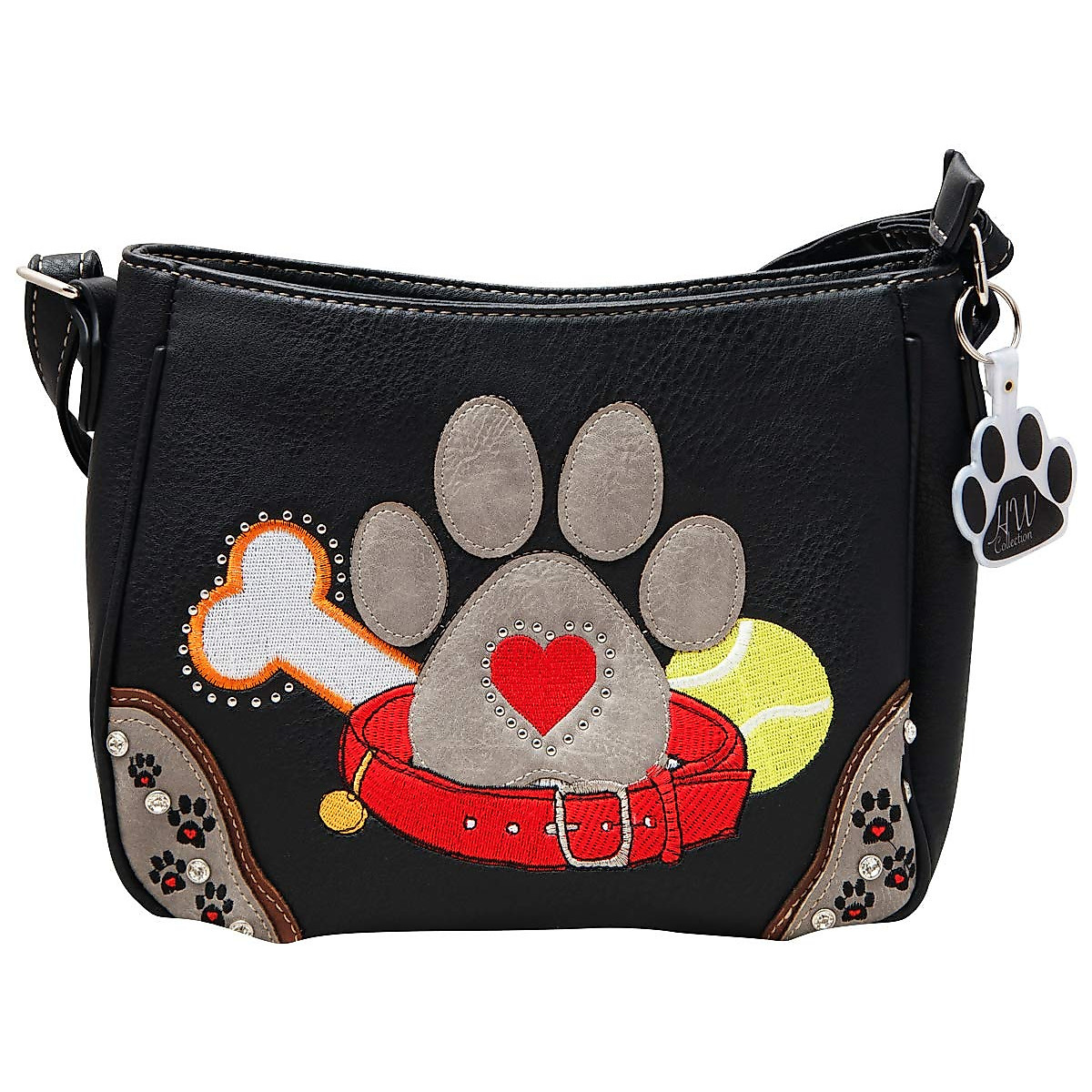 HW Collection Dog Paw Print Handbag Small Crossbody Bag Shoulder Purse Women Wallet Set (Black Light Grey Paw)