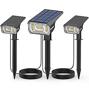 100LED Solar Outdoor Lights Power 2PCS 40LED Non-Solar Lights for Shady Areas via 9.8ft Cables(No Need Plug in), IP68 Solar Spotlights Outdoor, 3 Light Modes Auto ON/Off Solar Powered Spot Lights