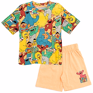 Sesame Street Elmo Cookie Monster Big Bird Little Boys T-Shirt and Shorts Outfit Set Multicolor/Orange 7-8