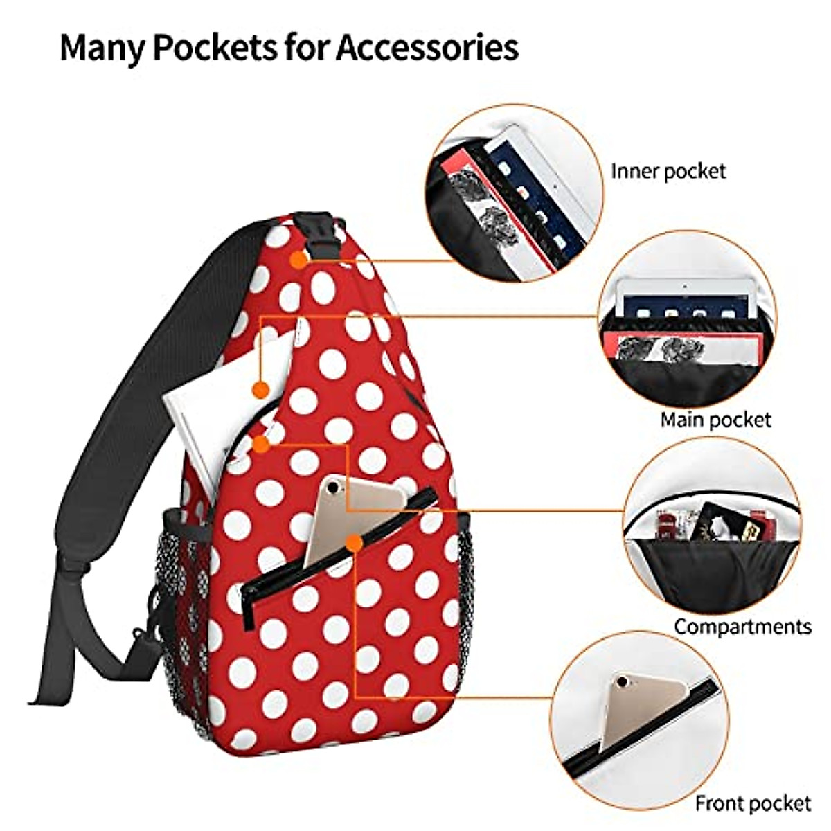 Famame Red White Polka Dot Sling Backpack Chest Bag Crossbody Shoulder Bag Gym Cycling Travel Hiking Daypack For Men Women