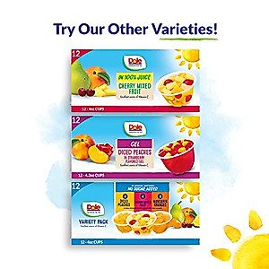 Dole Fruit Bowls No Sugar Added Variety Pack, Peaches, Mandarin Oranges & Cherry Mixed Fruit, Back To School, Gluten Free Snack, 4oz, 12 Cups