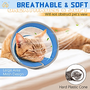GoGoPaw Cat Cone, Breathable Cat Cone Collar Soft, Adjustable Cat Cone to Stop Licking, Water Resistant Neck Cone for Cats with Air Mesh, Protective Cat Recovery E Collar for Cat Kitten（Blue,S-2