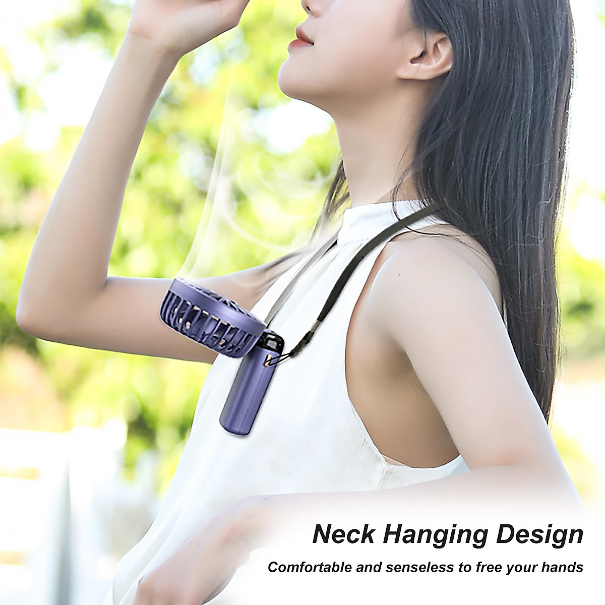 Portable Handheld Fan, Type-C Rechargeable, 4000mAh Battery Operated Fan with LED Display, 90° Foldable , 5 Speed Wind,Handheld/Neck/Desk 3 in 1 Personal Small Fan, Makeup Fan for Women (Purple)