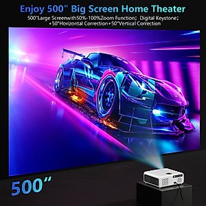 [Auto Focus/Keystone]Smart Projector 4K with Android TV.1200ANSI 4K+ Projector with WiFi 6 & Bluetooth 5.2 .Home Movie Outdoor Projector with Netfix/Prime Bulit-in,20W Speakers,50%Zoom.500"display