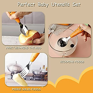 Toddler Utensils, FXFSTEEL Toddler Silverware Kids Spoons and Forks Set, Travel Utensils Flatware Set with Case for Kids, Toddler Cutlery includes Fork Spoon Grapefruit Spoon