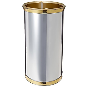 Kraftware Mylar Polished Chrome/Brass Waste Basket with 3/4-Inch Polished Brass Band and Gold Bumper