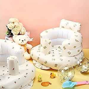 2 Pcs Baby Inflatable Seat for Sitting up 3 Months and up Air Pump Infant Back Support Sofa Summer Sit Me up Floor Seat Portable Sit Me up Chair for Toddlers Shower Gifts for Baby, Bear, Tulip