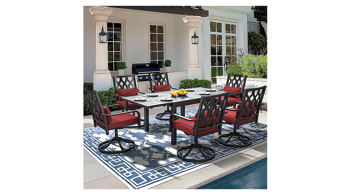 YITAHOME 7 Piece Outdoor Dining Set - Extendable Table & Swivel Chairs