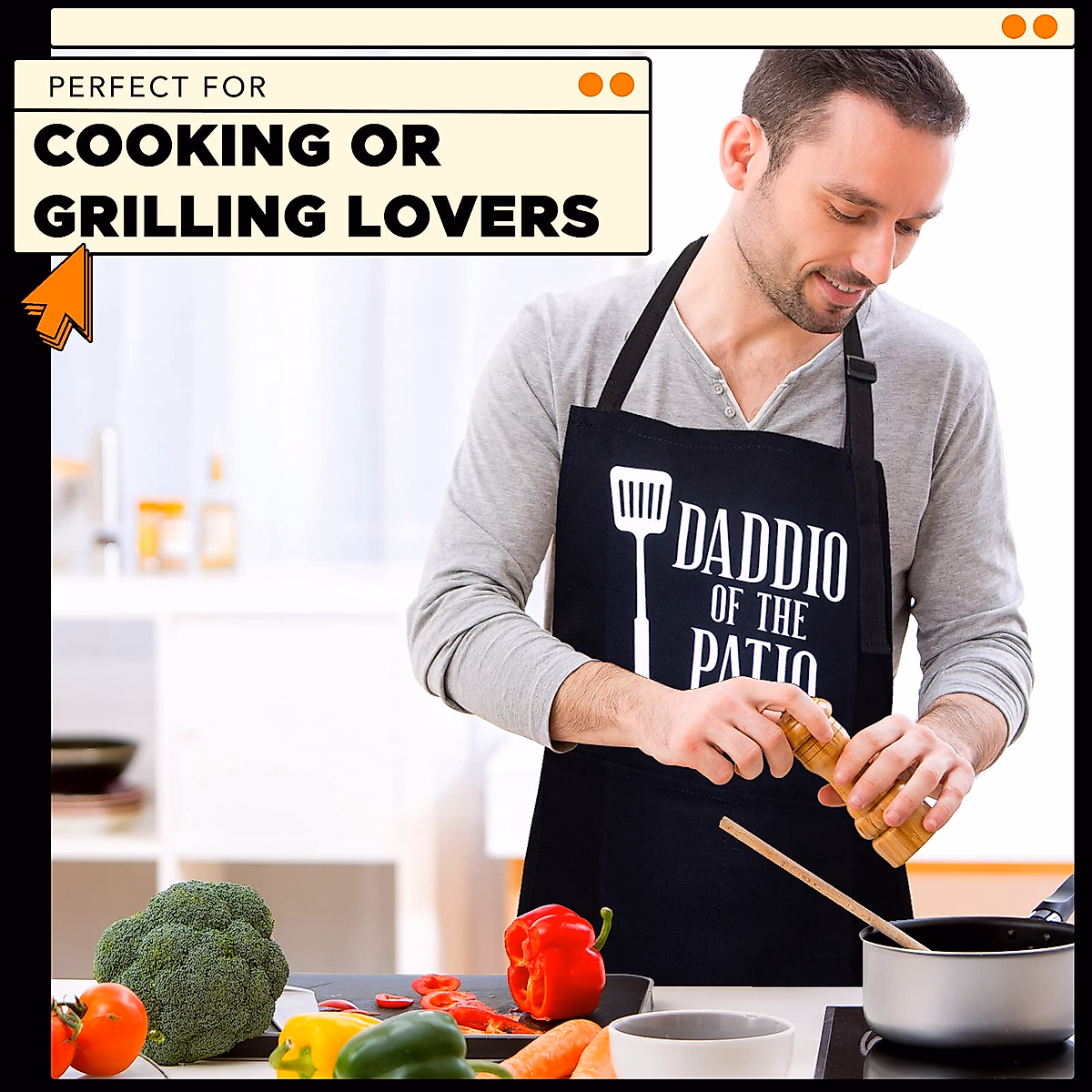 FORTIVO Cooking Aprons for Men, Grill Apron Men, Apron for Men, Apron with Pockets, Cooking Gifts for Men, Kitchen Aprons for Men, Chef Aprons for Men, Funny Dad Gifts, Funny Aprons for Men