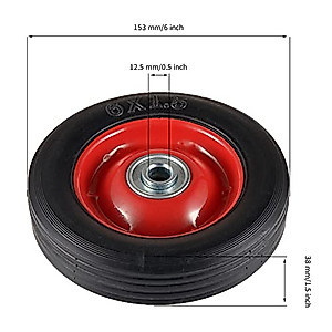 CCTVMTST 2pcs 6inch x 1.5inch Hand Truck Wheels with Ball Bearings, 0.5” Bore Hole Diameter Solid Rubber Wheel Assemblies (XJY001)