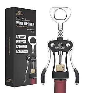Manual Wine Opener - Multifunctional Zinc Alloy Premium Wing Corkscrew Wine Bottle Opener - Built-In Beer Cap Openers Accessories - Used In Kitchen, Restaurant & Bar (Black)