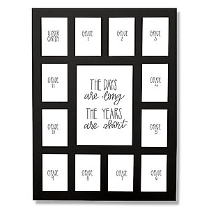 School Days Picture Mat with Multiple Openings–12x16 School Years Photo Collage – The Days Are Long Picture Mat – No Frame - Kindergarten to 12th Grade Graduation (13 Photos, K-12th, Black)