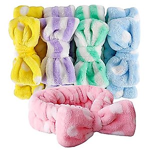 Teenitor Bow HeadBands, Women Headbands for Makeup Cosmetic Facial Shower Spa Elastic Hair Band Hairlace Headband for Baby girls Yellow Blue Green Purple Pink, 5pcs