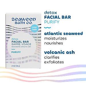 Seaweed Bath Co. Purify Detox Facial Bar Soap, 3.75 Ounce, Sustainably Harvested Seaweed, Volcanic Ash