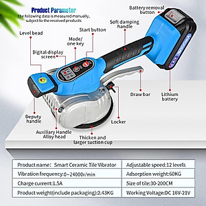 Tile Vibration Machine for Installation Tool - Tiling Vibrator Handheld,Tiling Suction Cup for Leveling Handheld Vibrator 12-Speed Adjustable 21V 15000 mAh 24000r/min
