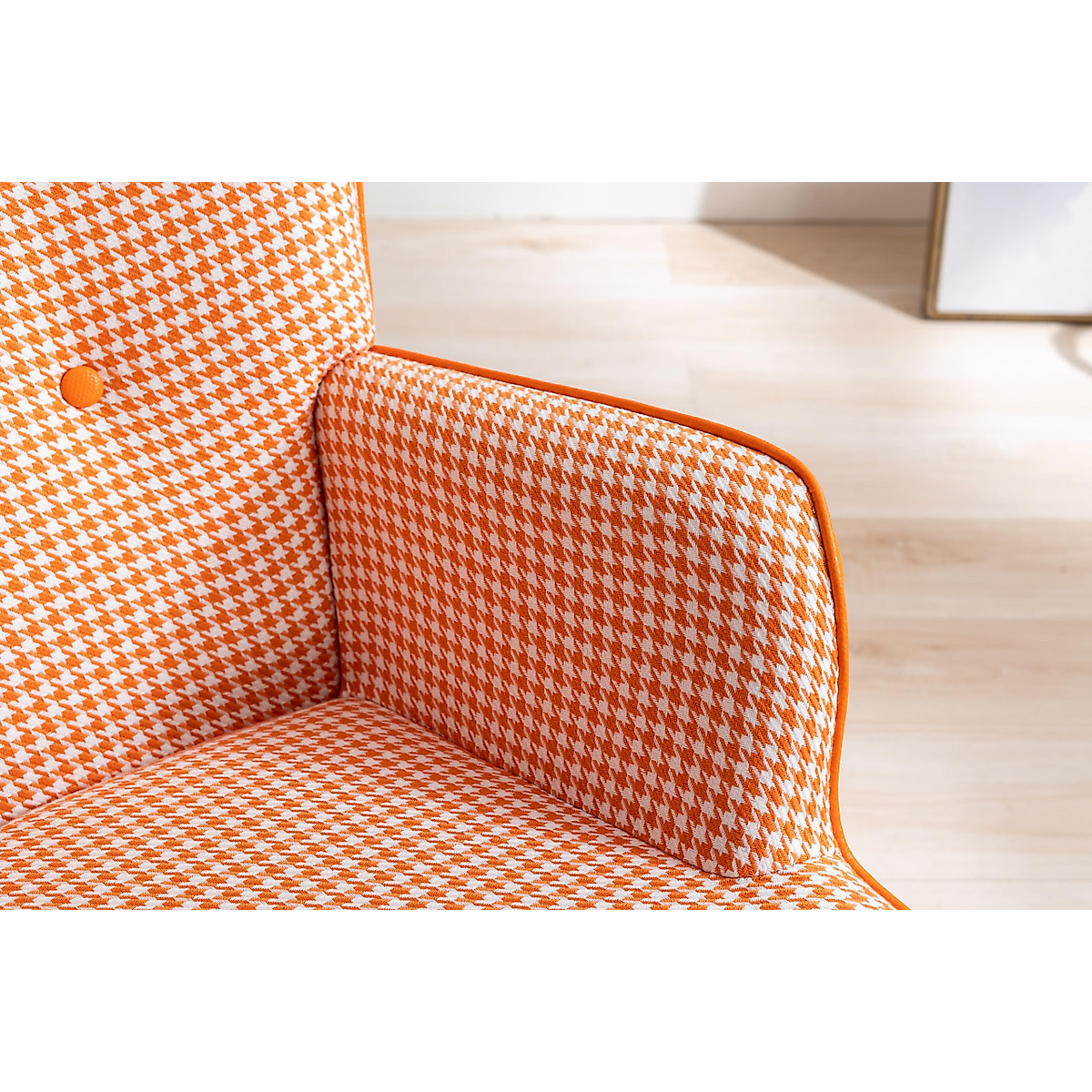 Tiophome Rocking Chair Nursery, Upholstered Glider Rocker Accent Chairs Padded Seat with High Backrest, Comfy Side Armchair for Nursing, Living Room, Bedroom, Office, Linen/Leather, Houndstooth Orange