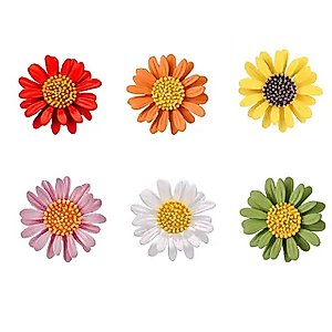 GOLDEN STRAWBERRY 6 PCS Enamel Daisy Flower Lapel Pin Brooch Pin Set for Women Clothes Collar Dress Scarf Bag Daily Decoration (6 Colors)