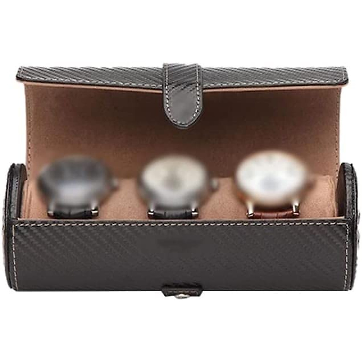 Watch Holder Watch Roll Travel Suitcase Retro Round Watch Organiser Box Leather 3 Slots Watch Box Display Storage Case Watch Organizer (Color : Red) (Black1)