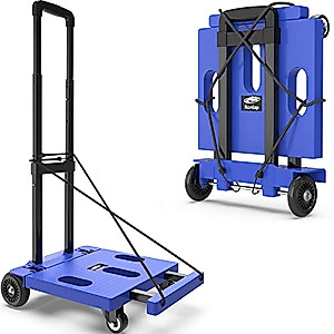 Ronlap Folding Hand Truck, Portable Dolly Cart Foldable Lightweight, 4 Wheels Push Cart Dolly for Moving, 265lbs Heavy Duty Moving Dollys with Wheels, Small Platform Hand Cart with 2 Ropes, Blue