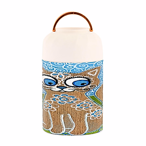 CUPADA Funny Cat Vintage Food Jar, Sky Flower Cute Insulated Hot Food Jars Vacuum 17OZ with Folding Spoon for Work Trip Picnic Camping