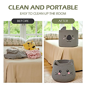 OMERAI Animal Baskets Cotton Rope Storage Basket Woven Toy Basket Large Basket for Blankets Cute Koala Basket with Handles Foldable Animal Laundry Basket Nursery Basket Organizer, 15"D x 12.6"H (Grey)