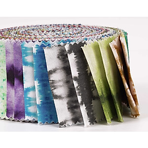 Soimoi 40Pcs Tie Dye Print Cotton Precut Fabrics for Quilting Craft Strips 2.5x42inches Jelly Roll - Multicolor