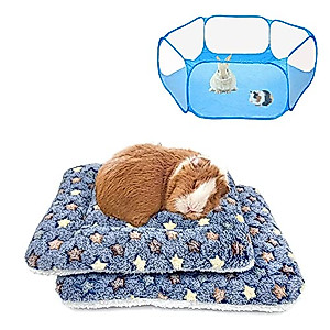 2 Packs of Square Plush Guinea Pig Bed and 1 Small Animals Playpen, Cozy Hamsters Sugar Glider Hedgehog Sleep Bed, Rabbit Cage Accessories Mat