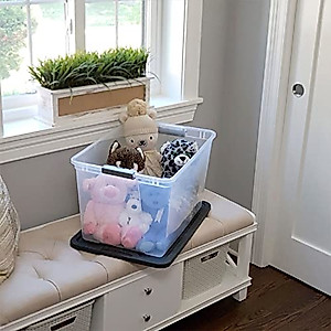 HOMZ 64 Quart Secure Seal Latching Extra Large Clear Plastic Storage Tote Container Bin w/Gray Lid for Home, Garage, & Basement Organization (4 Pack)