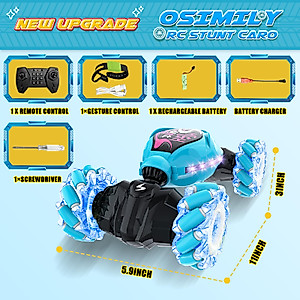 OSIMILY Remote Control Car,2.4GHz LED Gesture Sensing RC Stunt Car,4WD Double Sided Rotation RC Car with Lights and Music,All Terrain Rotation Drift Car Birthday Gifts for Boys Girls (Blue)
