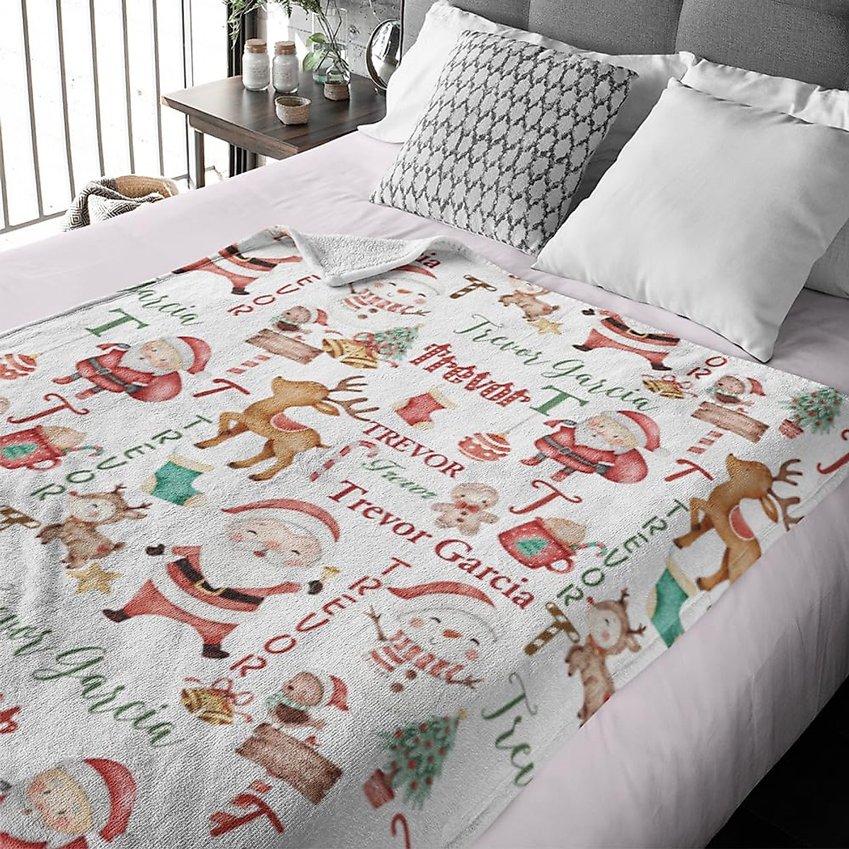 Custom Christmas Santa Blanket for Kids Boys Girls, Personalized Soft Cozy Flannel/Sherpa Xmas Throw Blanket with Name, Gifts for Christmas Holiday