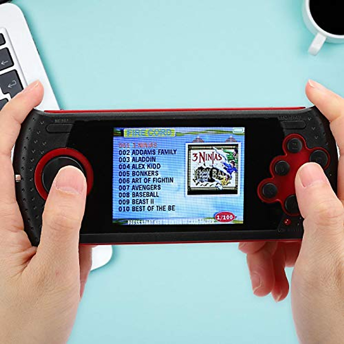 Socobeta 100 in 1 Game Controller 1GB Memory Gamepad Handheld with 2.8 Inches Color Screen(red)