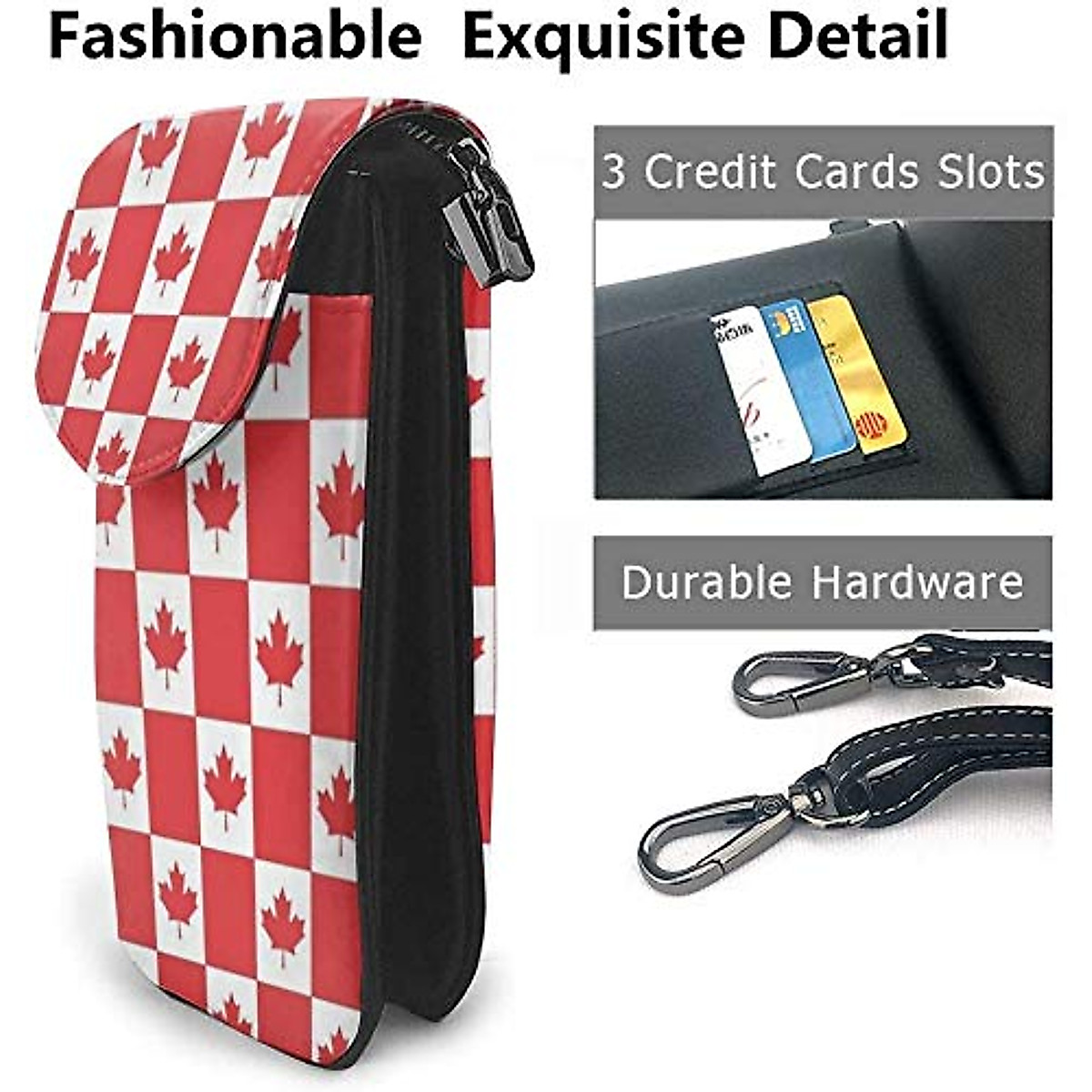 Canadian Flag Women Soft PU Leather Cellphone Purse Wallet Handbag Small Crossbody Shoulder Bag
