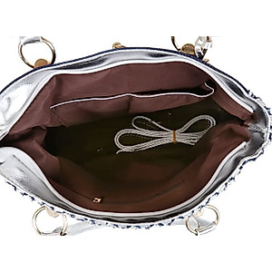 Denim Women Handbag Jean Bag Large Capaticy Tote Shoulder Bags Fashion Crystal Diamond Bag Crossbody Bag (Silver)