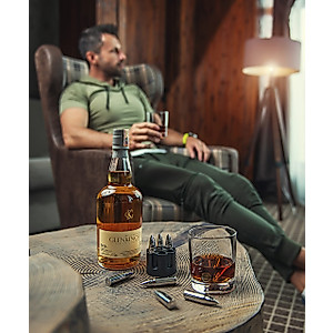 Whiskey Stones Bullets with Base - Silver XL Whiskey Ice Cubes Reusable for Men - Set of 6 Whiskey Bullets Stainless Steel in Revolver Base - Chilling Whiskey Rocks Gift Set by Amerigo