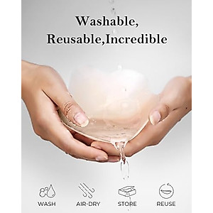 APOWUS Lift Ultra-Thin Sticky Bra,Adhesive Bras Push Up Invisible, Backless Strapless Bra Pasties Nipple Covers (L/XL Fit D/D+ Warm Crème)