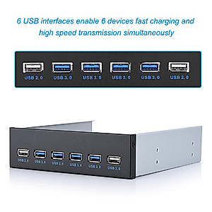 ASHATA USB Front Panel,19 pin to 6 Interface (4 * USB3.0 + 2 * USB2.0) Metal Front Panel USB Hub,High Speed USB 3.0 Front Panel USB 3.0 Hub,Plug and Play