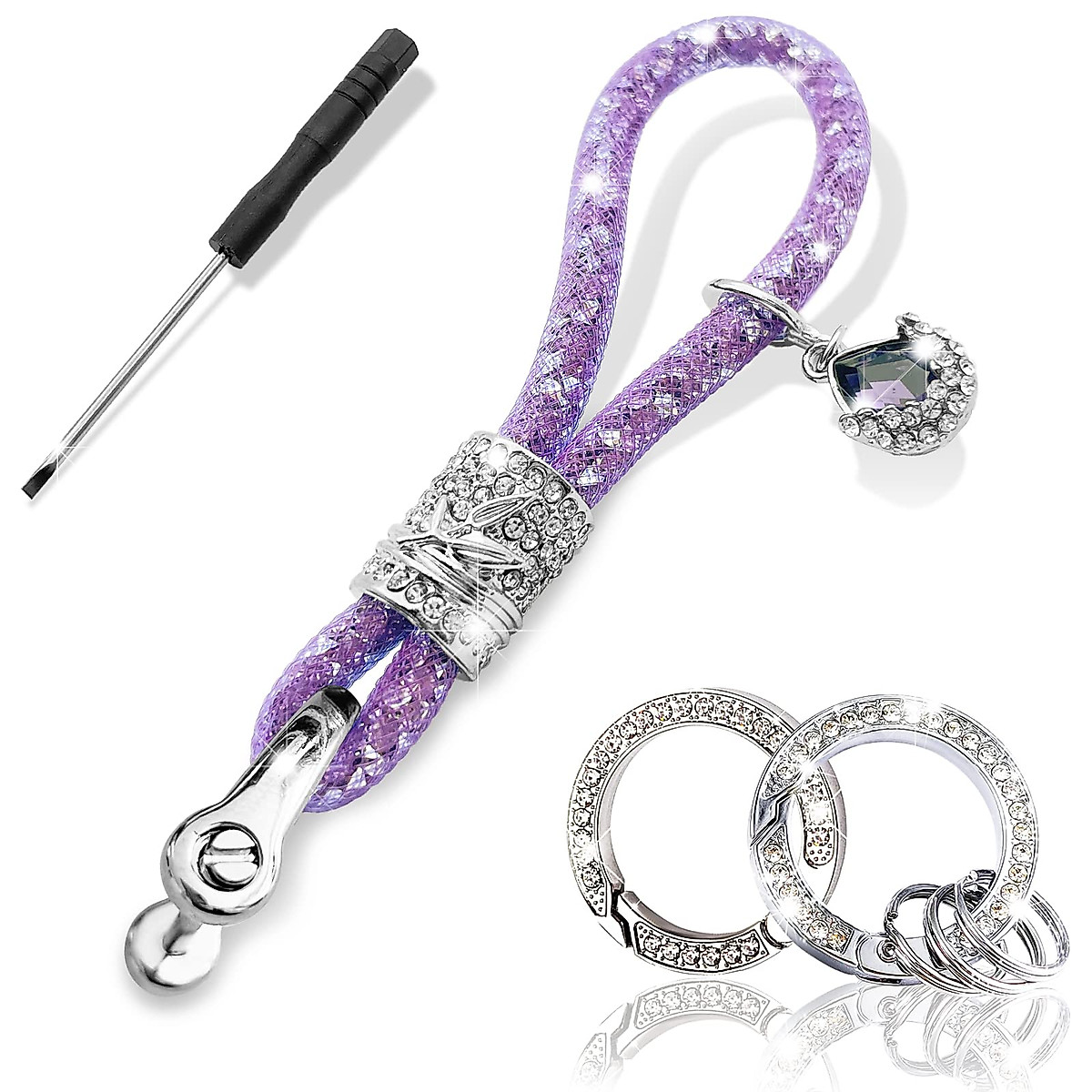 Crystal Car Keychain for Women, Fashion Keychain Accessories With Bling Rhinestones, Universal for Car Key (purple)