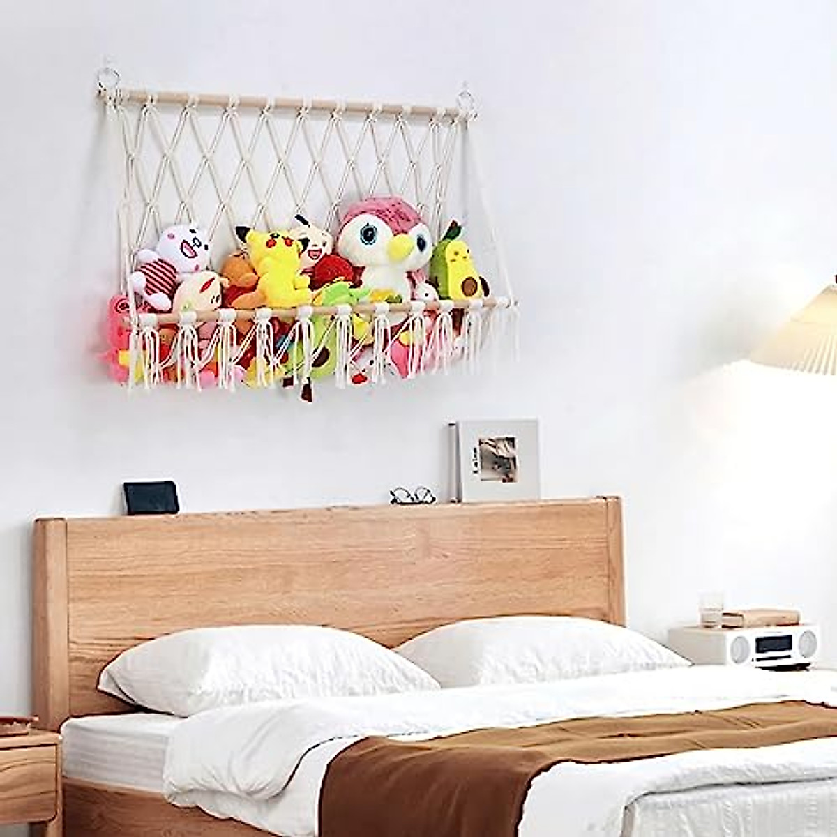 Stuffed Animal Net or Hammock,Boho Handmade Cute Stuffed Animals Storage For Hanging,Toy Storage Organizer For Kids Bedroom (Beige 3)