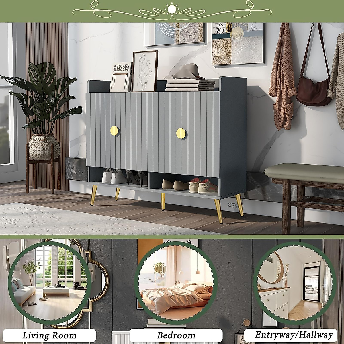 Bituman Freestanding Wood Shoe Storage Cabinet, 11-Tier Modern Narrow Shoe Organizer Rack with Adjustable Shelves Shoe Closet for Entryway, Hallway, Bedroom, Living Room, Gray