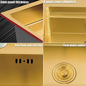 FAFACAI Kitchen Sink Golden Bar Sink Stainless Steel Set Balcony Mini Handmade Pool with Faucet Drop in Or Undermount (Color : Gold, Size : 45x30x23cm) (Gold 45x30x23cm)
