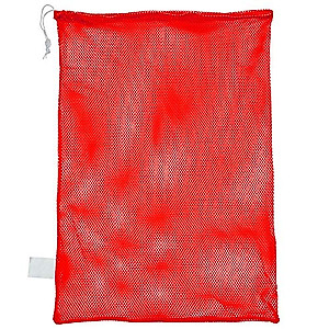 Champion Sports Mesh Sports Equipment Bag, Red, 24x36 Inches - Multipurpose, Nylon Drawstring Bag with Lock and ID Tag for Balls, Beach, Laundry